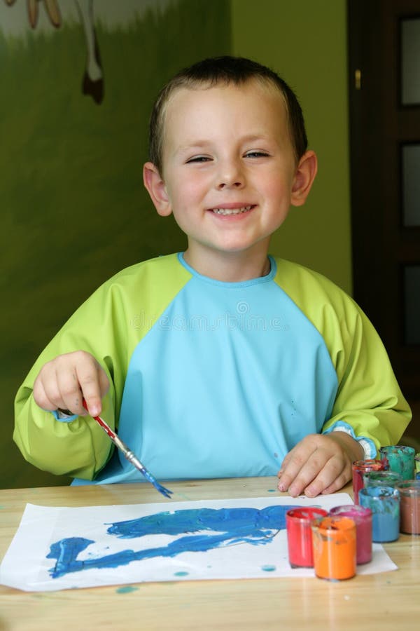 Boy Smiling Painting Craft Project Stock Photo - Image of color ...