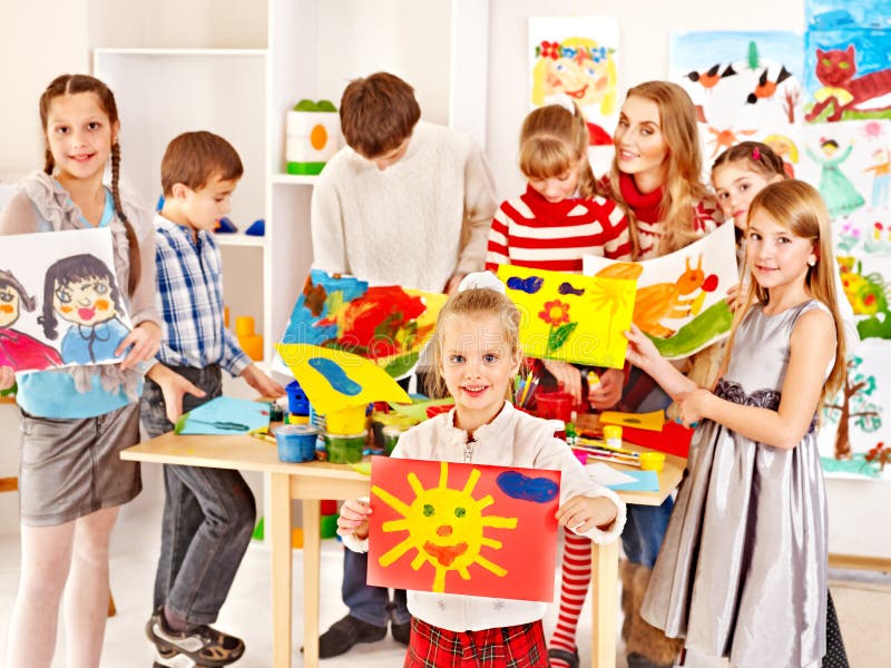 Child Painting at Art School. Stock Image - Image of creative ...