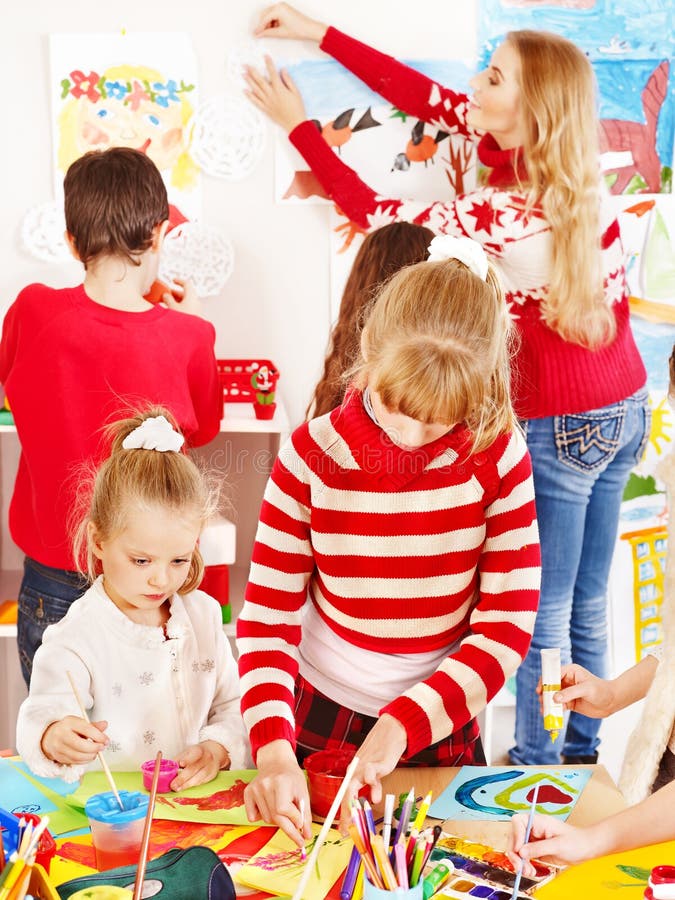 Child Painting at Art School. Stock Image - Image of club, brush: 28696227