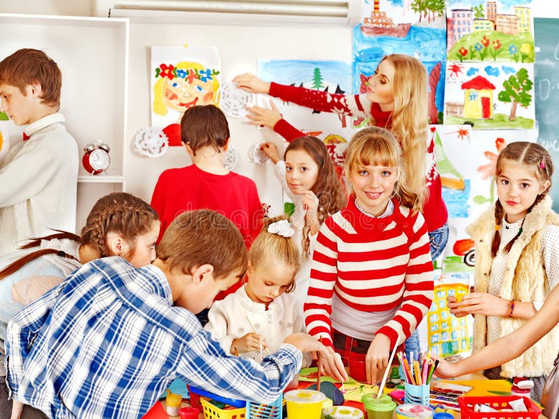 Child Painting at Art School. Stock Image - Image of holding ...