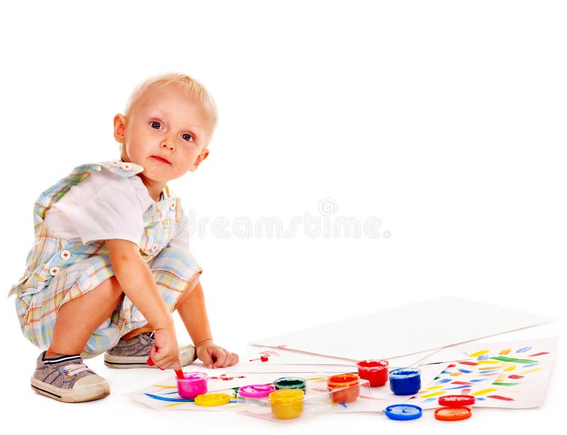 Child Painting by Finger Paint. Stock Image - Image of white, education ...