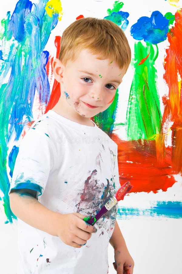 Child Painting and Having Fun Stock Image - Image of paint, wall: 5890015
