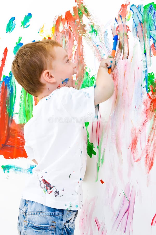 Child Painting and Having Fun Stock Image - Image of paint, wall: 5890015