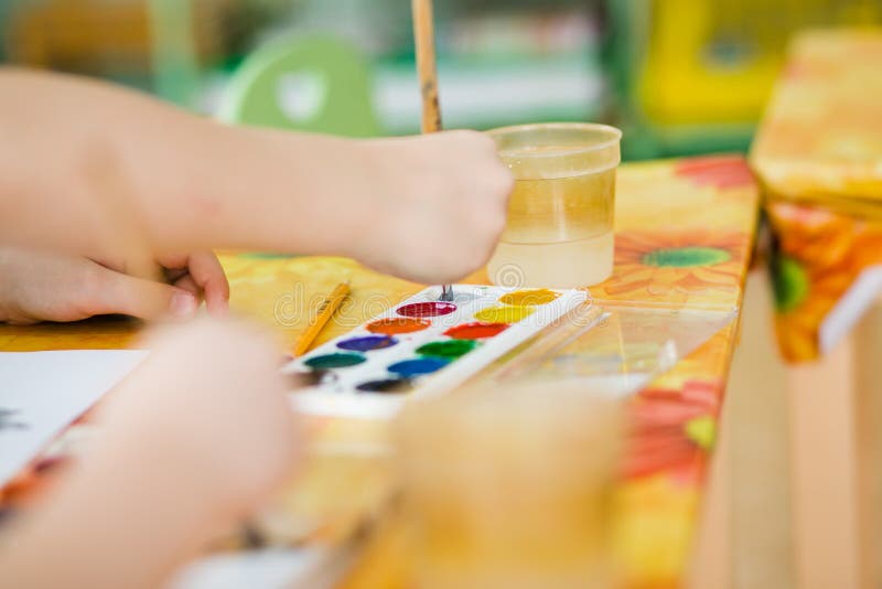 The Child is Painting Method of Pointing Points Stock Photo - Image of ...