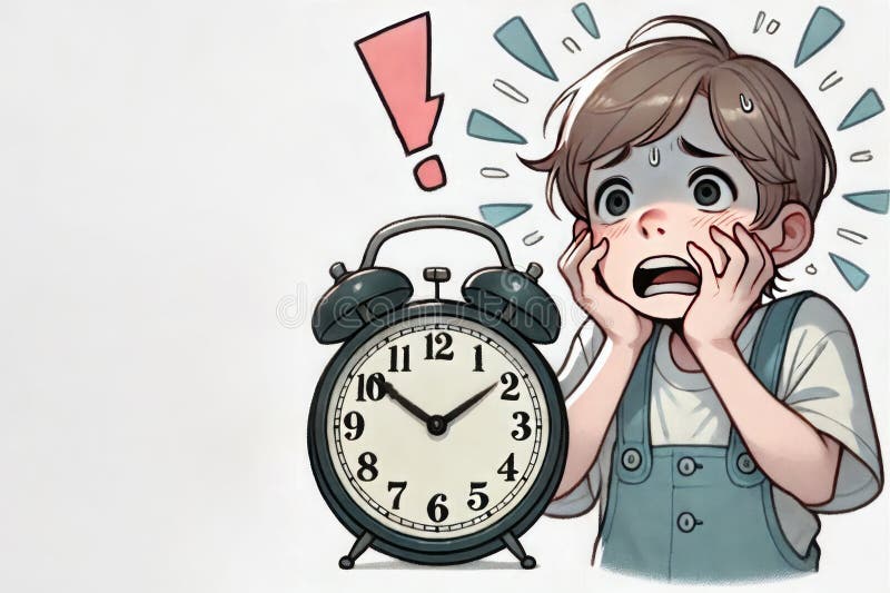 The Child is in a Panic before the Alarm Clock. Space for Text. Stock ...