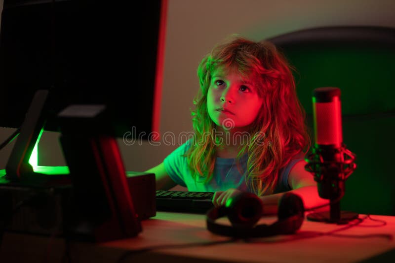 Child with Pc Computer at Night. Overuse and Addiction Kids from ...