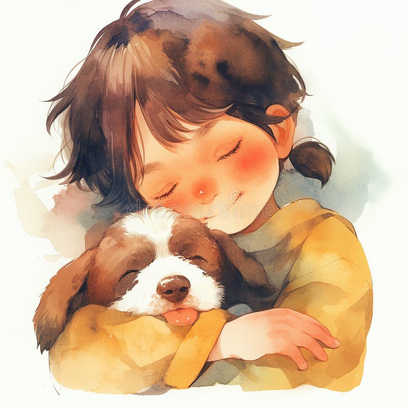 Child Peacefully Cuddles a Dog in a Cozy Setting Showcasing Warmth and ...