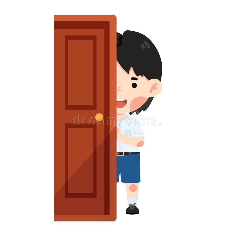 A Child Peeking at the Door Stock Illustration - Illustration of stare ...