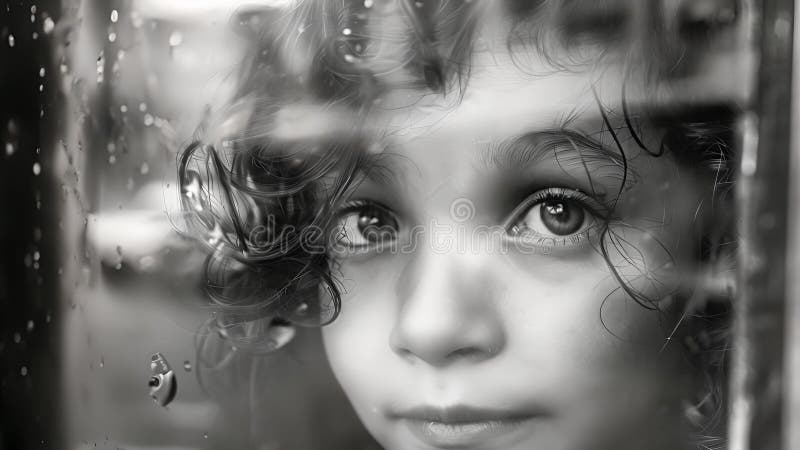 A Child Peeks through the Window of a Storefront Their Curious Face ...
