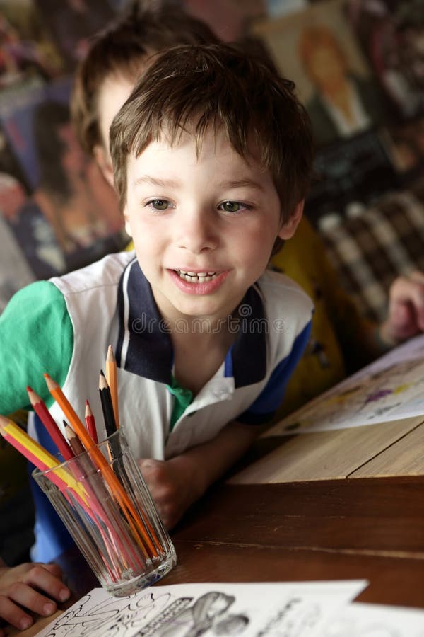 Child with pencils stock photo. Image of color, hand - 92412210