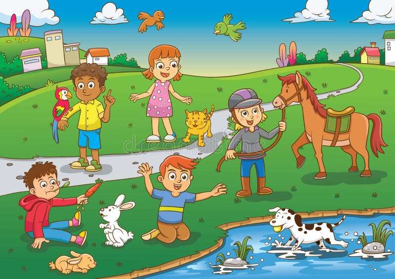 Child and Pet in the Park Cartoon Stock Vector - Illustration of vector ...