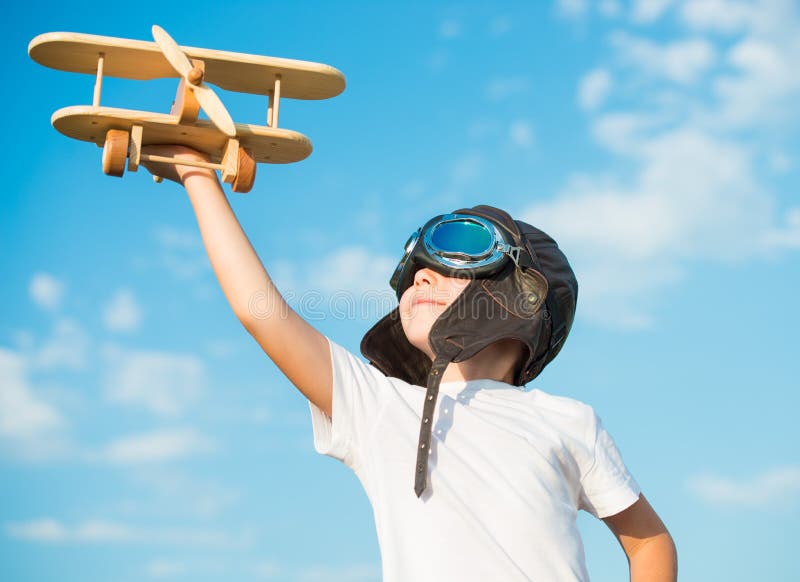 Child Pilot Aviator Dreams of Traveling. Stock Photo - Image of happy ...