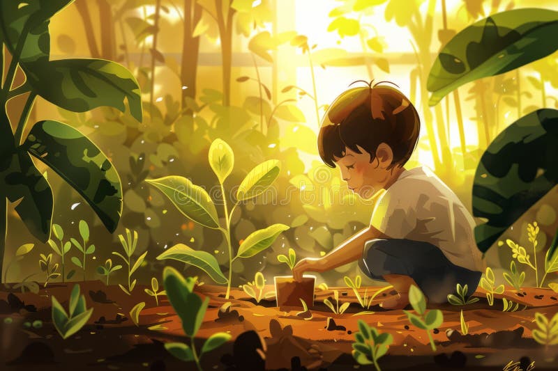 A Child Plants Seeds in a Small Garden Plot, Nurturing Future Growth ...
