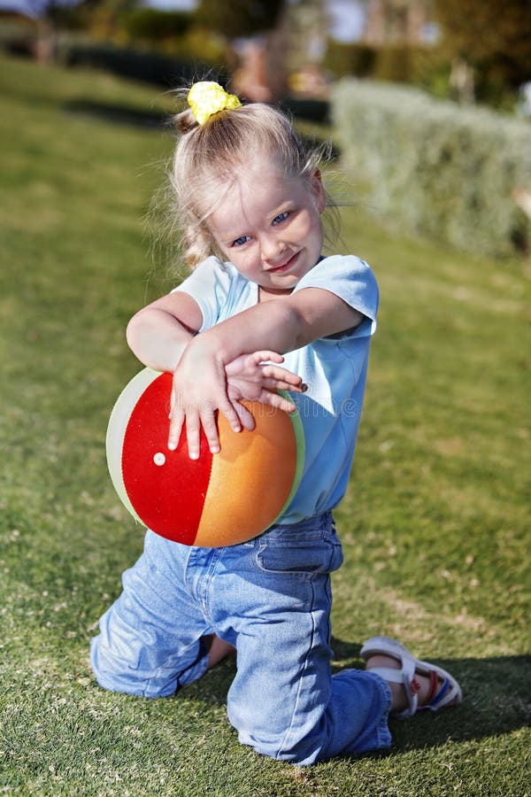 Child Play with Ball in Park Stock Image - Image of playground, park ...