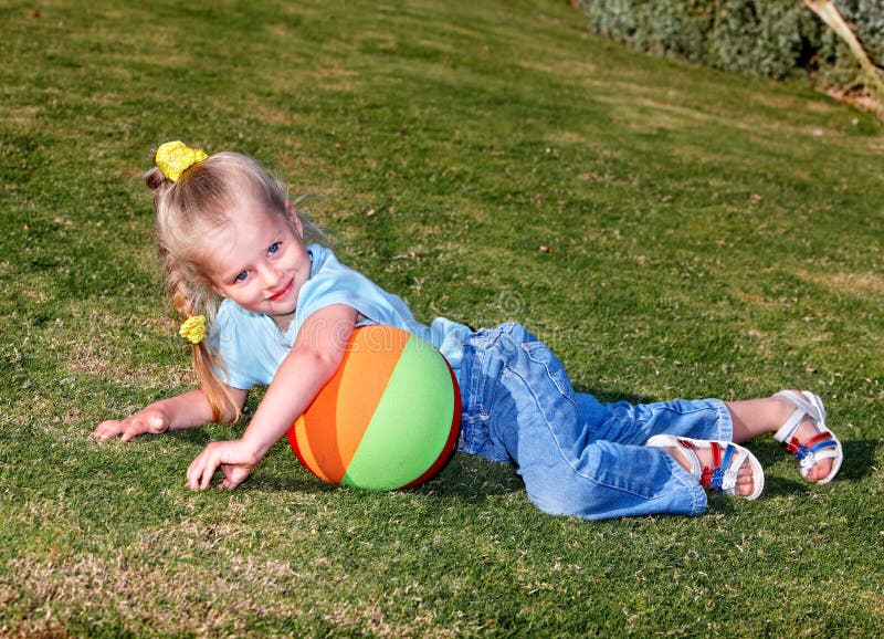 Child Play with Ball in Park Stock Image - Image of playing, female ...