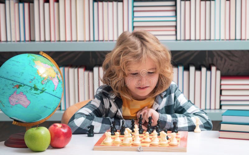 Child Play Chess. Clever Concentrated and Thinking Kid Playing Chess ...