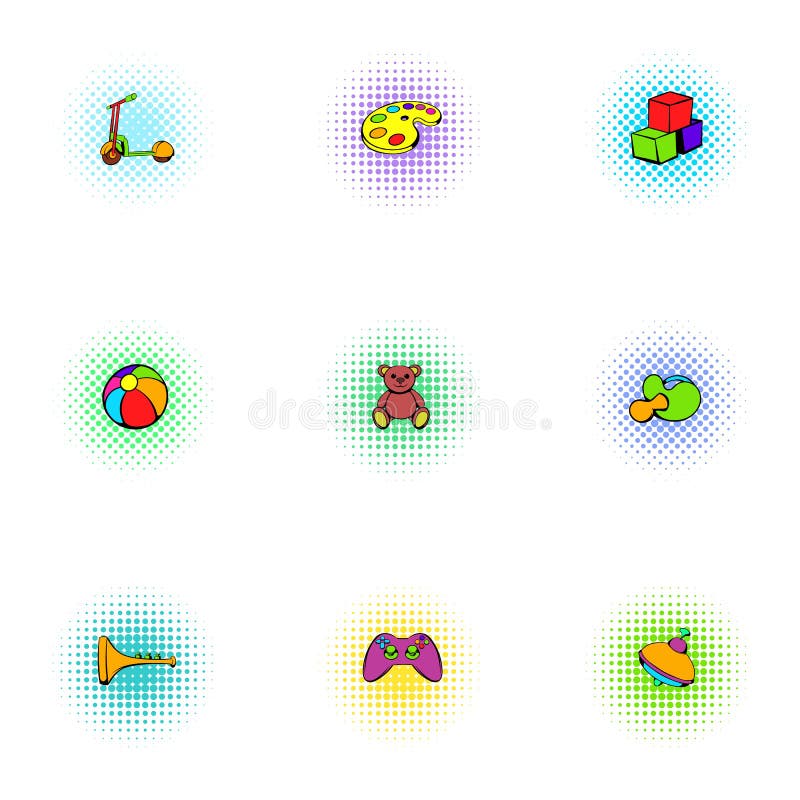 Child Play Icons Set, Pop-art Style Stock Vector - Illustration of ...