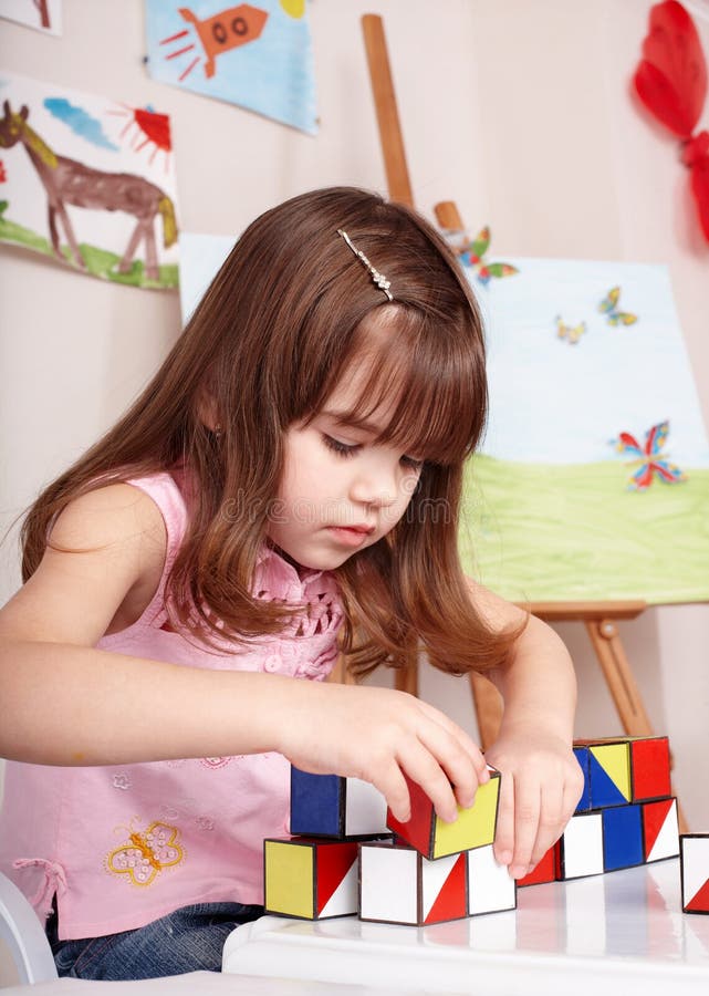 Child Playing Block in Preschool. Stock Image - Image of activity ...