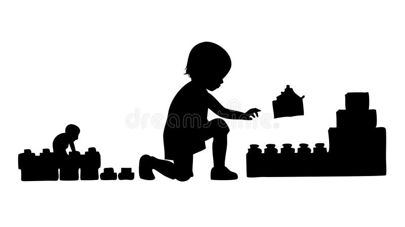 Child Playing Blocks Building Silhouette Learn Vector Design Generative ...