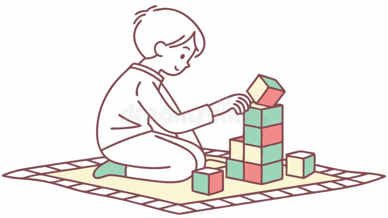 Child Playing with Building Blocks, Creative Learning Vector, Vector ...