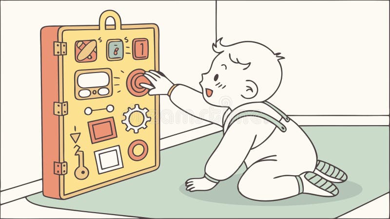 Child Playing with Busy Board, Sensory Play, Activity Board Toy Vector ...