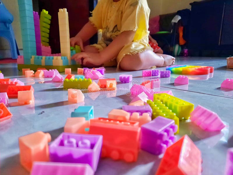 Child Playing Colorful Blocks Toy Stock Photo - Image of toddler ...