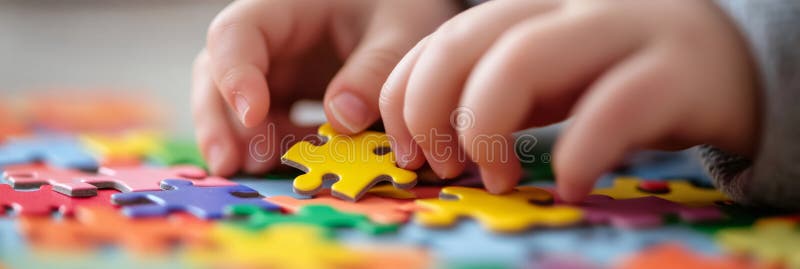 Child Playing Colorful Jigsaw Puzzle Developing Problem Solving Skills ...