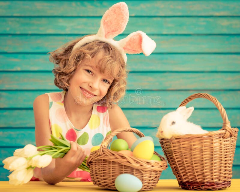Easter Bunny and Basket of Eggs Stock Photo - Image of hunt, design ...
