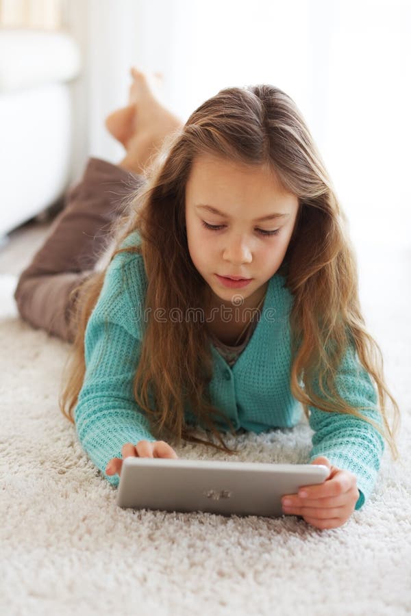 Little Smiling Girl with Apple IPad Air Editorial Photo - Image of ...