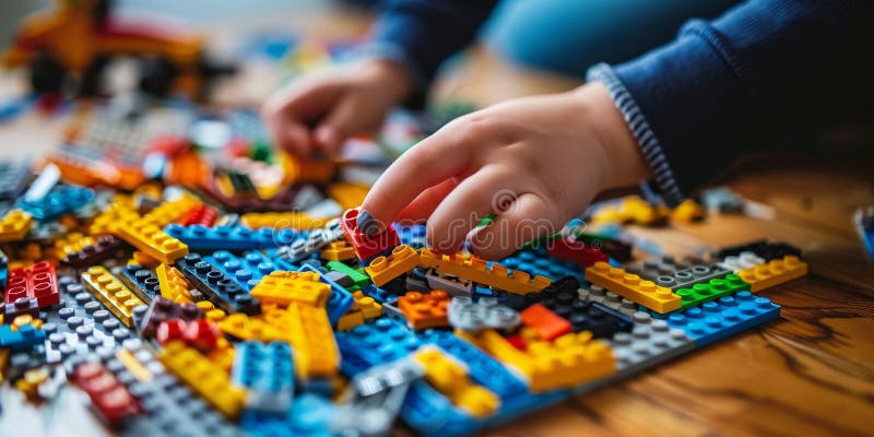 A Child is Playing with a Large Pile of Legos Generated by AI Stock ...