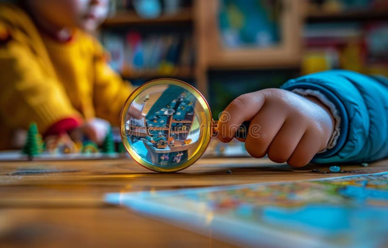 Child Playing with a Magnifying Glass Stock Image - Image of exploring ...