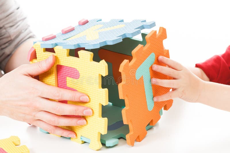 Child Playing with Puzzle Blocks Abc Alphabet, White Stock Image ...