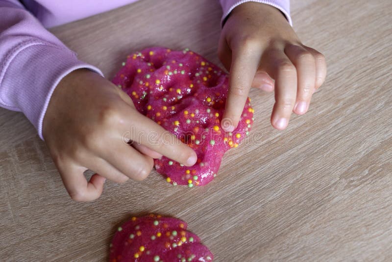 Child Playing with Slime on the Table Stock Photo - Image of hand ...