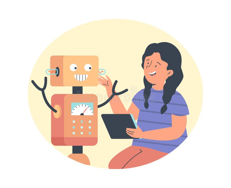 Child Playing with Smart Robot Flat Vector Illustration Isolated on ...