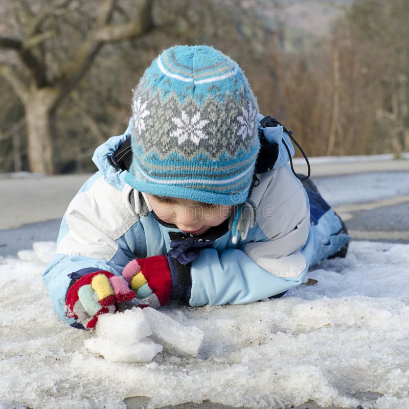 Child Playing with Snow and Ice Stock Image - Image of seasonal ...