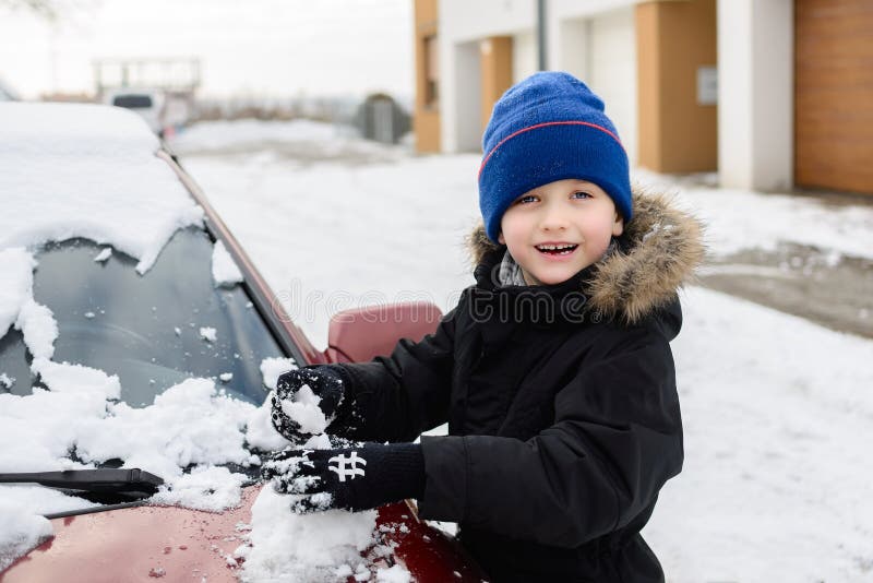 Child Playing with Snow Outside. Stock Image - Image of outside ...