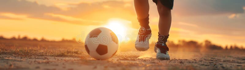 Child Playing Soccer at Sunset Stock Illustration - Illustration of ...