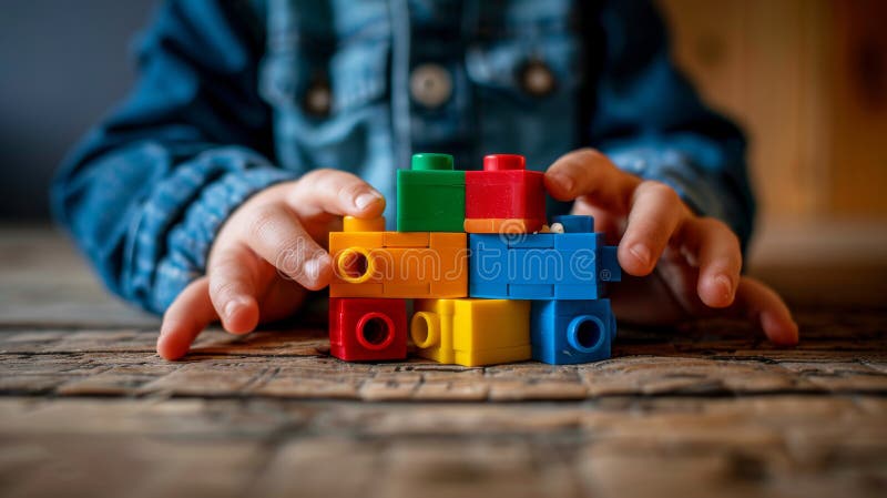 Child Playing with Stack of Legos Stock Illustration - Illustration of ...