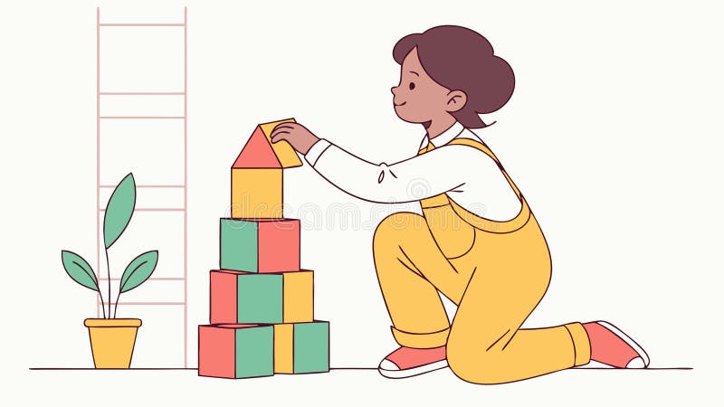 Child Playing with Stacking Blocks, Early Learning Vector Art, Vector Design Generative AI Stock ...