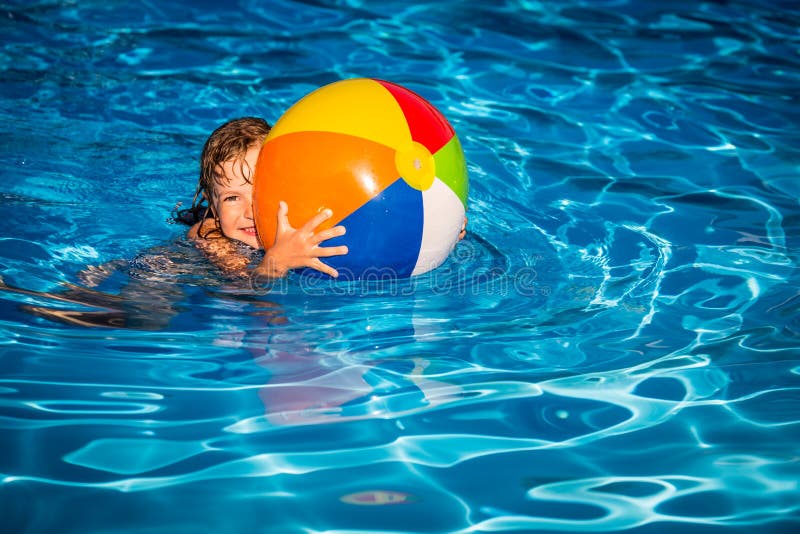 Child Playing in Swimming Pool Stock Image - Image of caucasian ...
