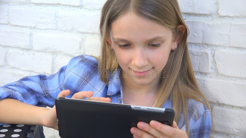 Child Playing Tablet, Kid Smartphone, Girl Reading Messages Browsing ...