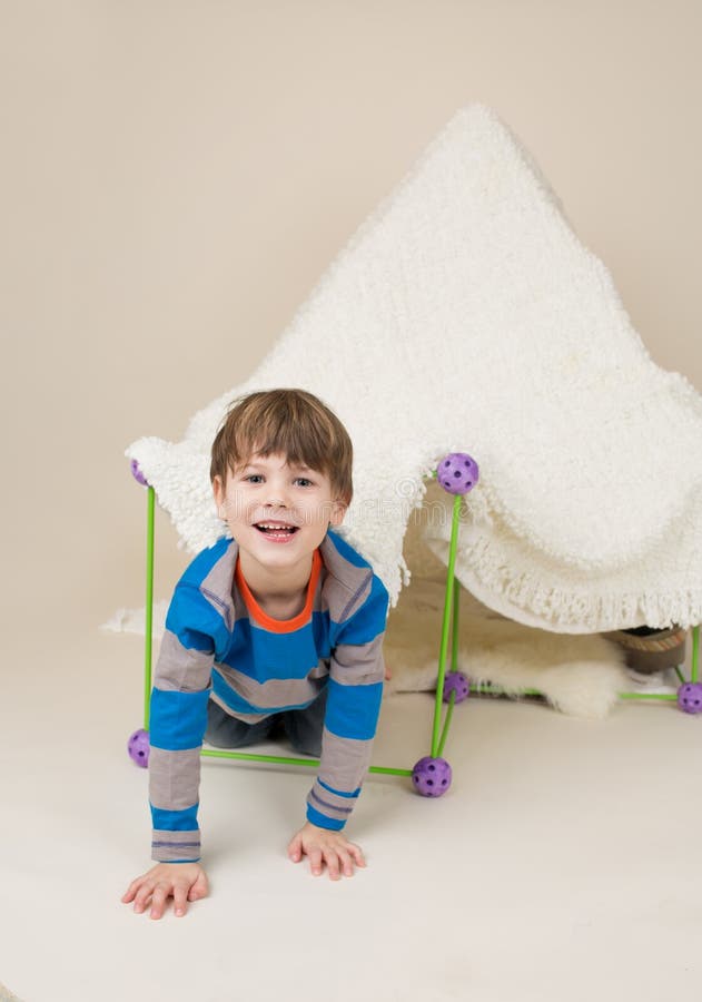 Child Playing with Tent, Fort Stock Photo - Image of house, learning ...