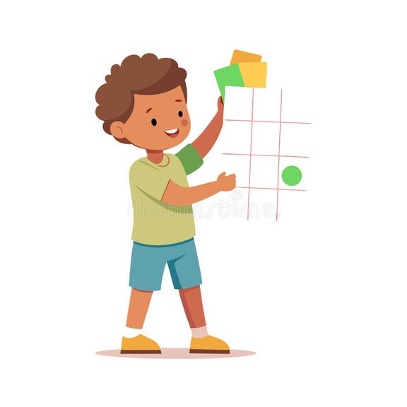 Child Playing Tic-Tac-Toe, Learning Game, Fun Activity, Flat Vector ...