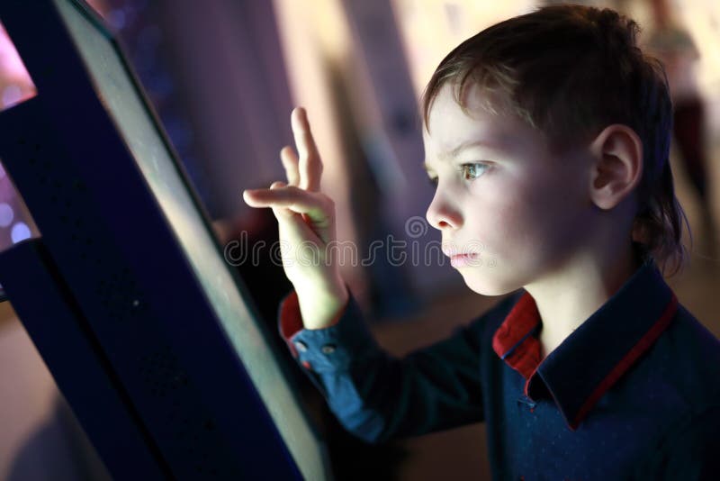 Child Playing with Touch Screen Stock Image - Image of information ...