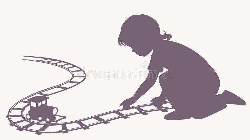 Child Playing with Toy Train Vector, Creative Imagination, Vector ...