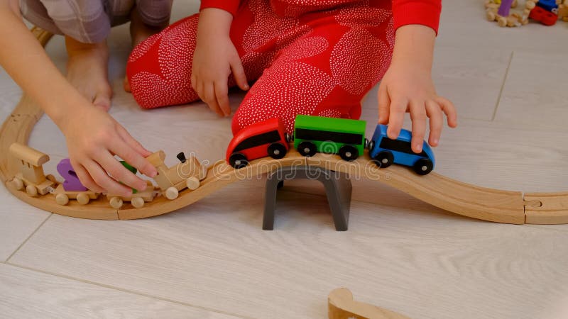Child Playing with a Train. Selective Focus Stock Footage - Video of ...