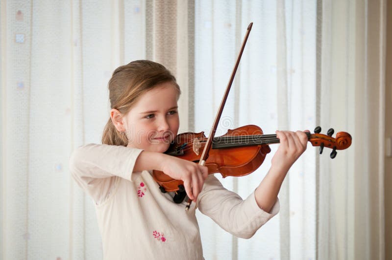 Portrait of Cute Little Child in Pink Dress Playing Violin Stock Image ...