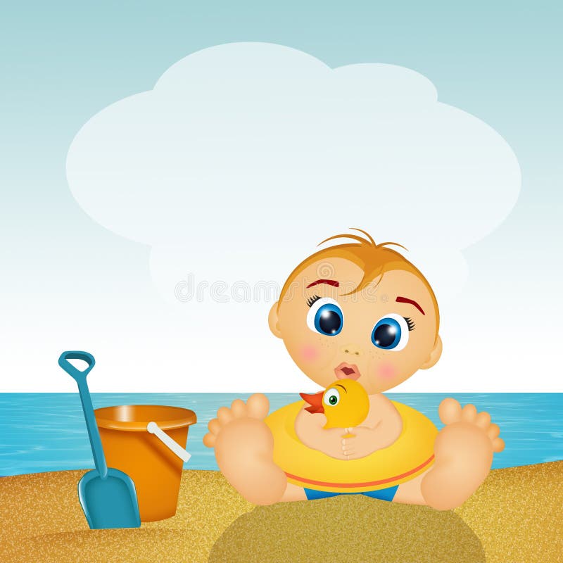 Child Plays with Bucket and Spade on the Beach Stock Illustration ...