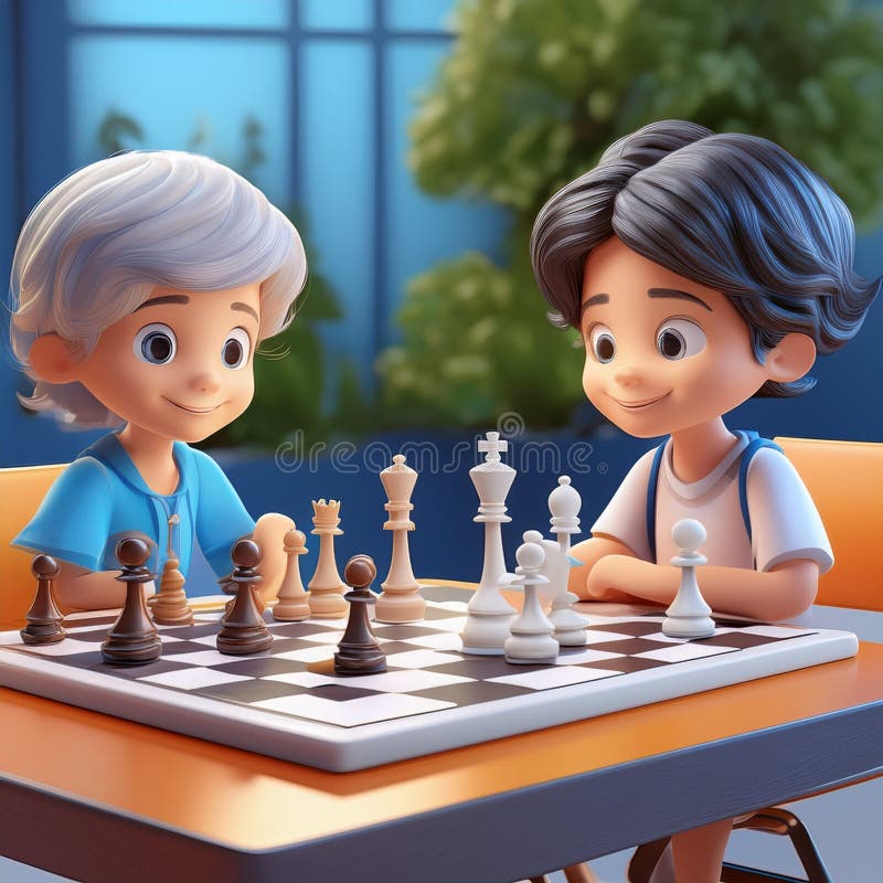 Child plays chess cartoon stock photo. Image of poster - 365524292