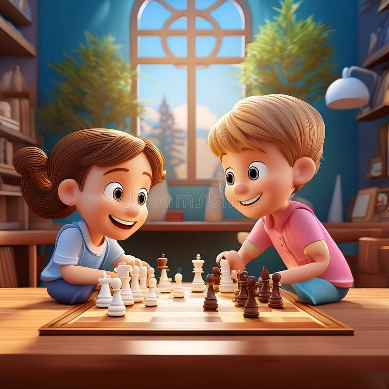 Child plays chess cartoon stock image. Image of cartoon - 365524291